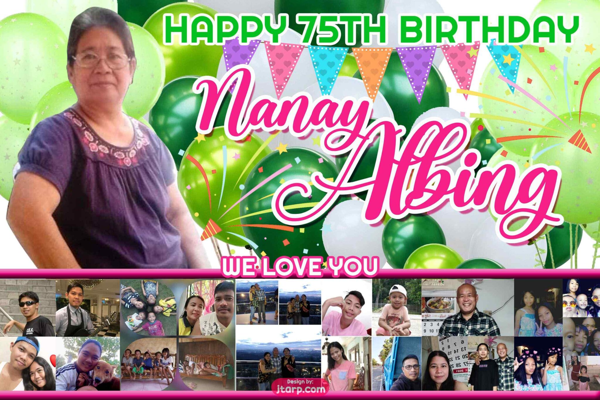 Happy 75th Birthday Green Balloon Theme – Adult | JTarp Design