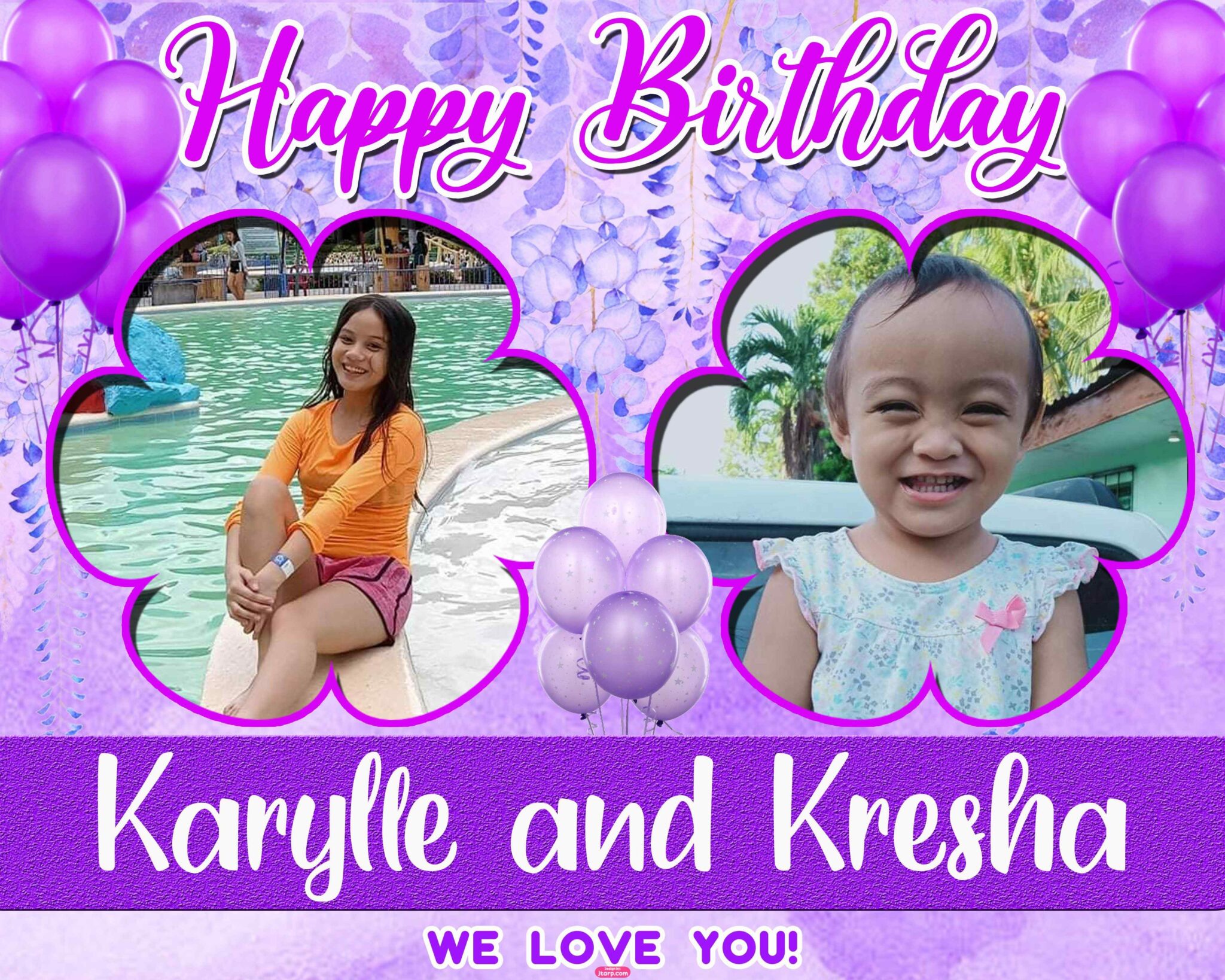 Two in One Purple Theme Birthday Tarpaulin Design – Birthday | JTarp Design