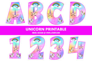 Unicorn Party Printables Free: Alphabet Letters and Number