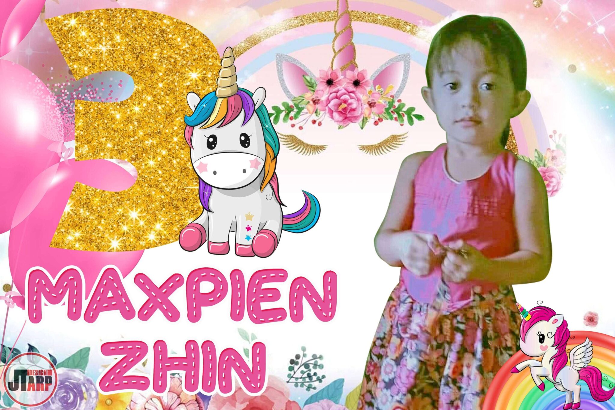 Unicorn Birthday Tarp with Gold Number 3 – Tarpaulin | JTarp Design