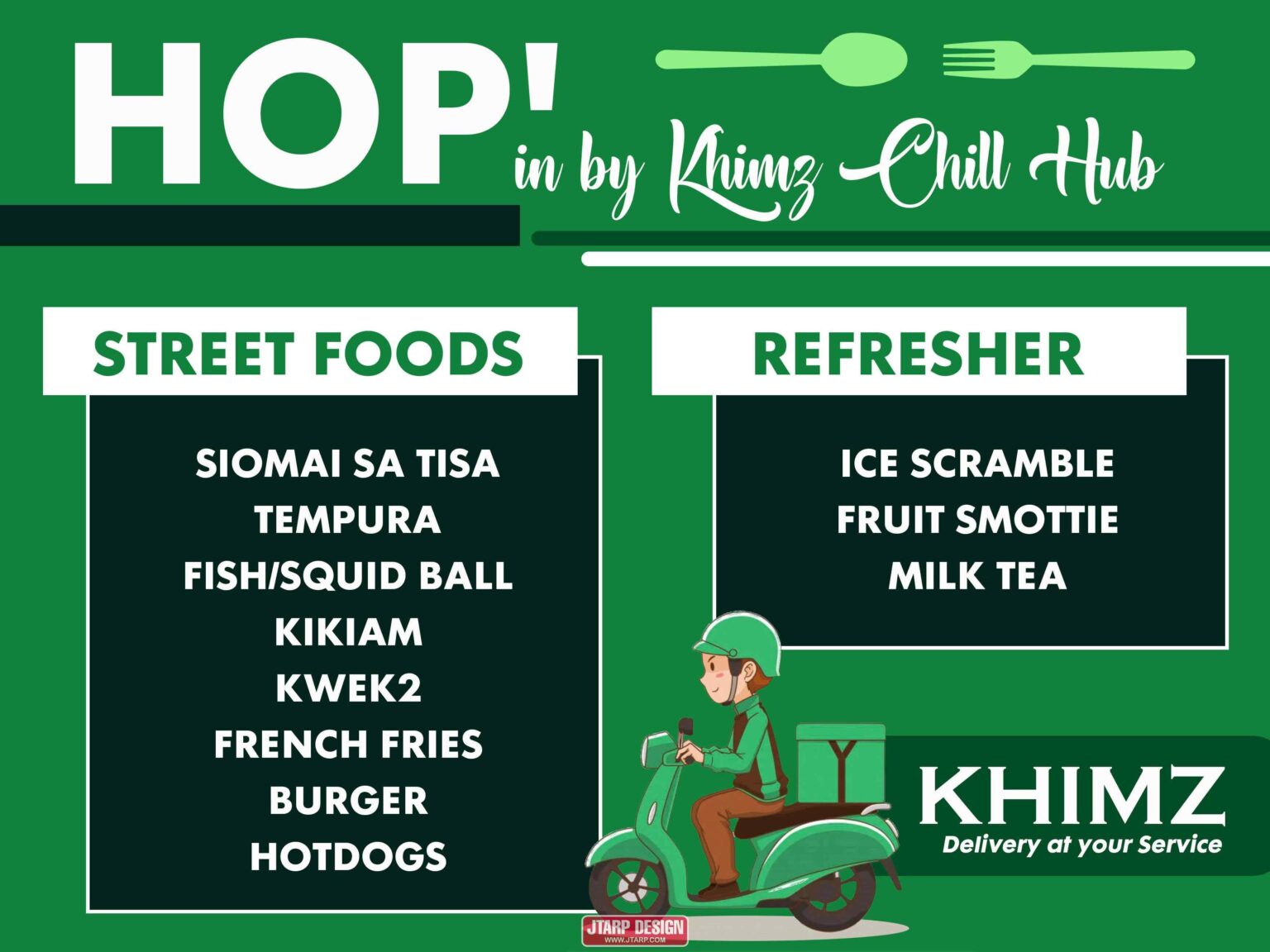 Hop' in Street Foods: Food Business Tarpaulin Design
