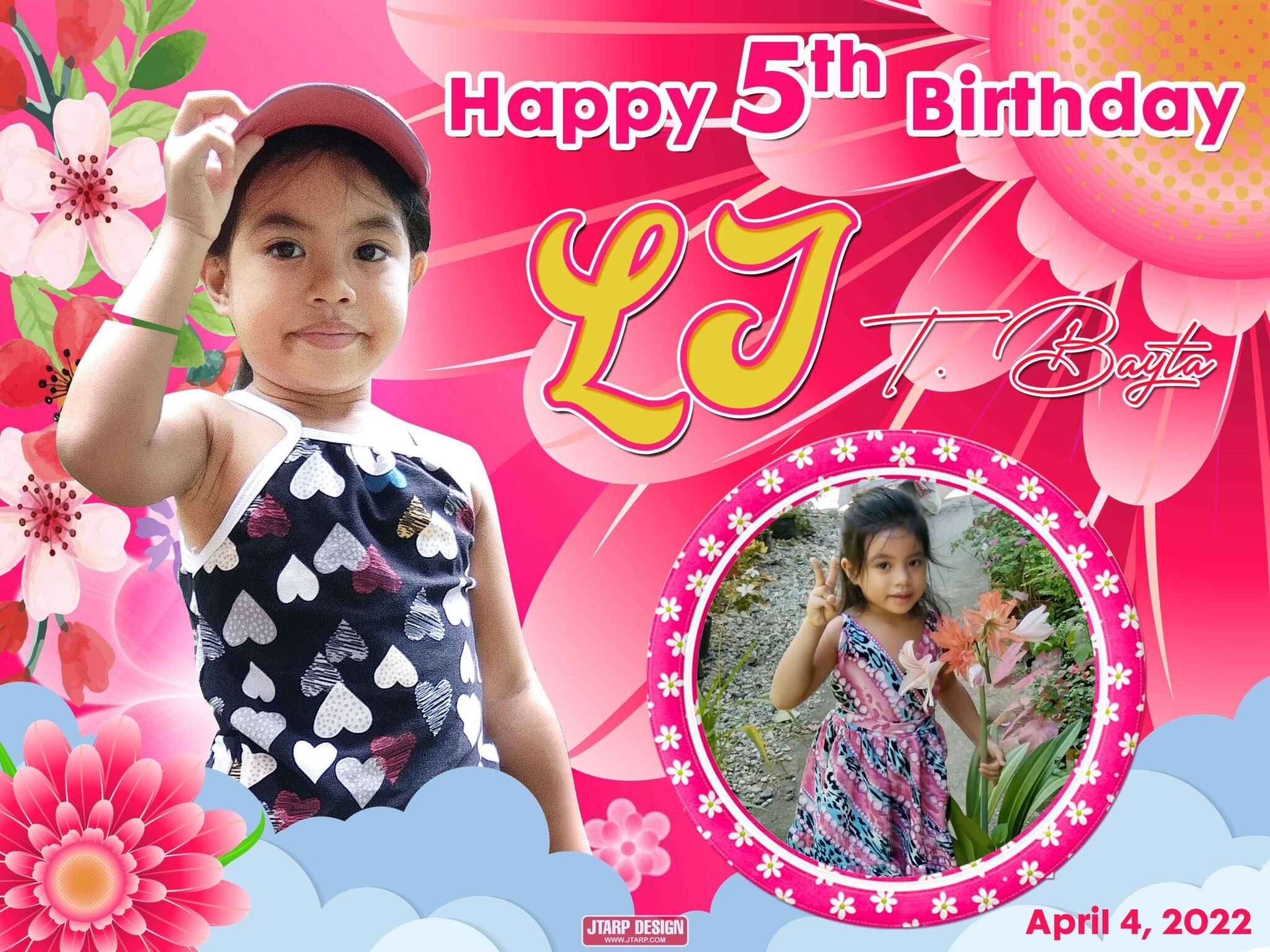 Pink Flower Theme 5th Birthday Tarpaulin – Girl | JTarp Design