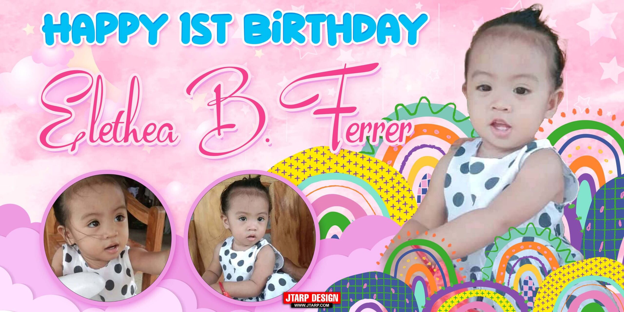 4x2 Happy 1st Birthday Elethea Ferrer Moon Stars And Rainbow Design