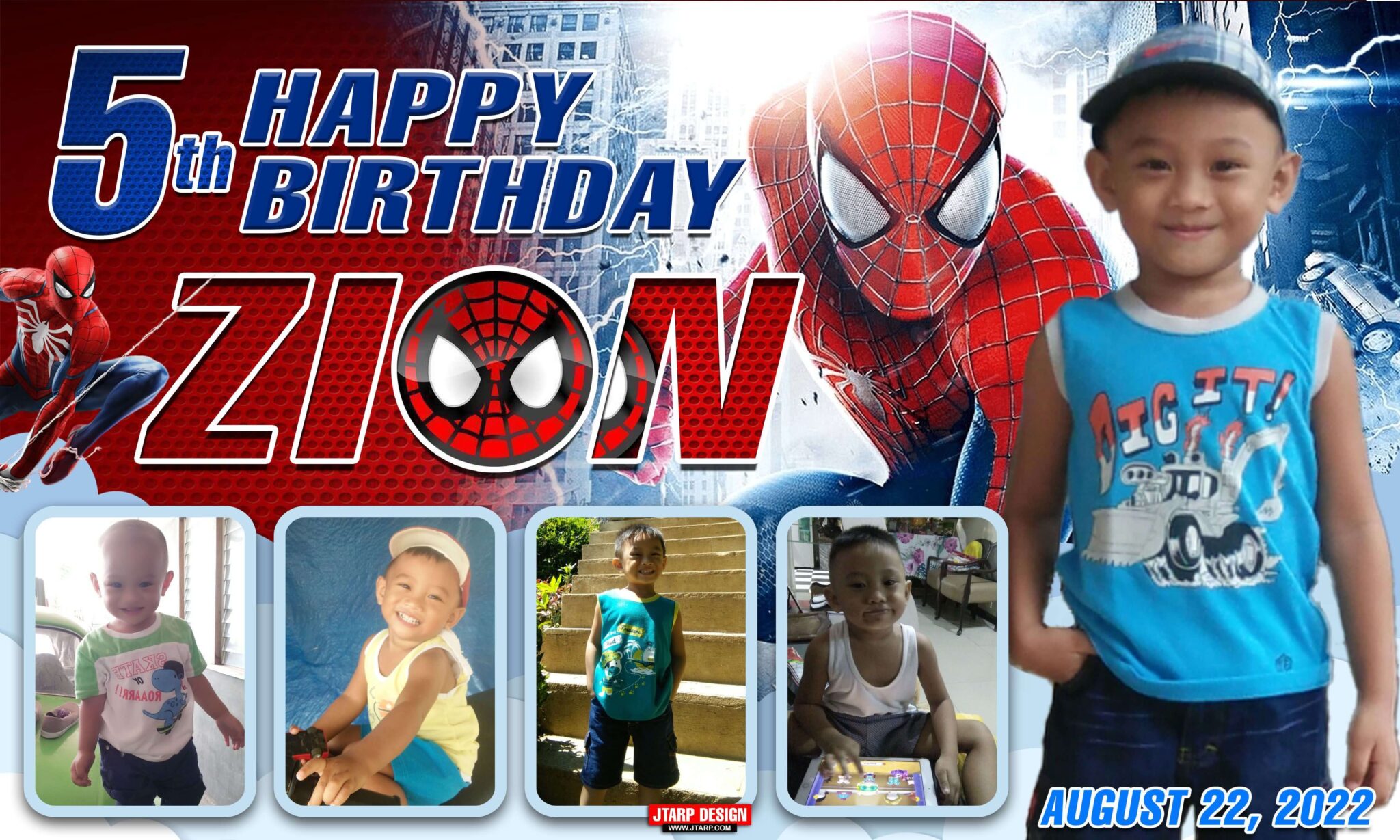 Zion's 5th Birthday Tarpaulin Spiderman Theme – Kids | JTarp Design