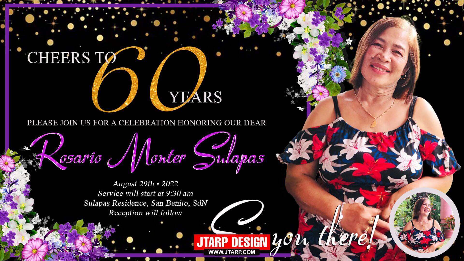 Sixty and Fabulous: Black-Gold Flower Theme Tarpaulin and Invitation ...