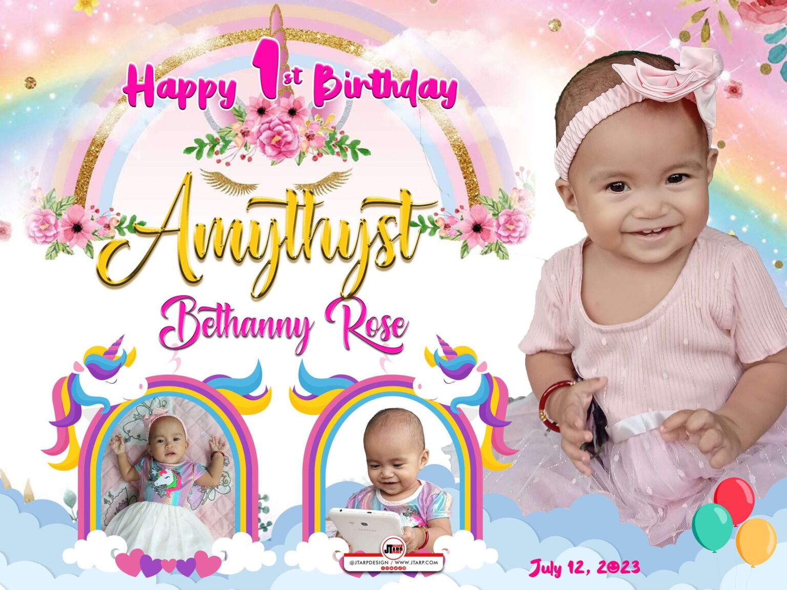 Amythyst Bethanny Rose 1st Birthday Unicorn Tarpaulin Design