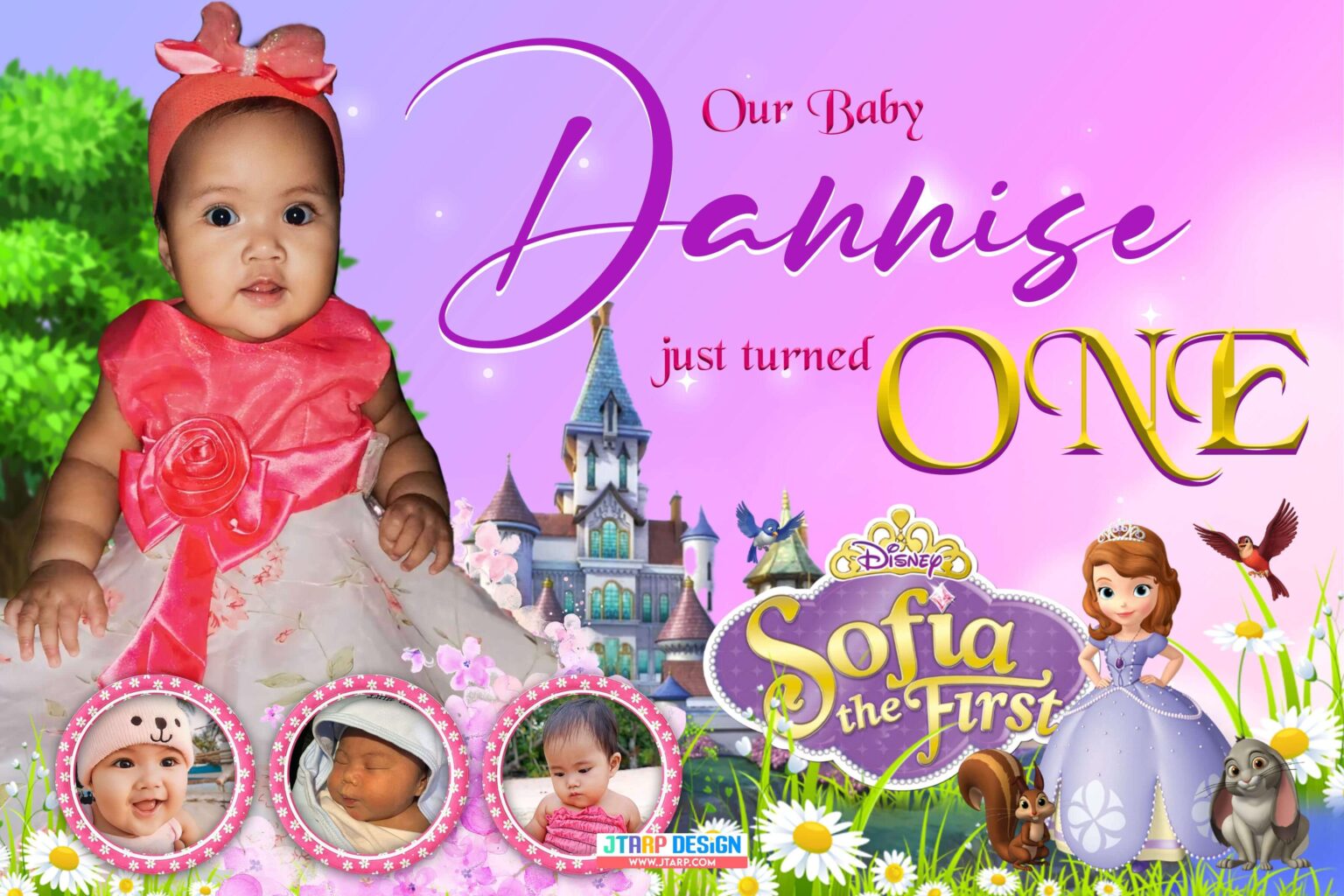 Baby Dannise's 1st Birthday Sofia the first Theme – Tarpaulin | JTarp Design