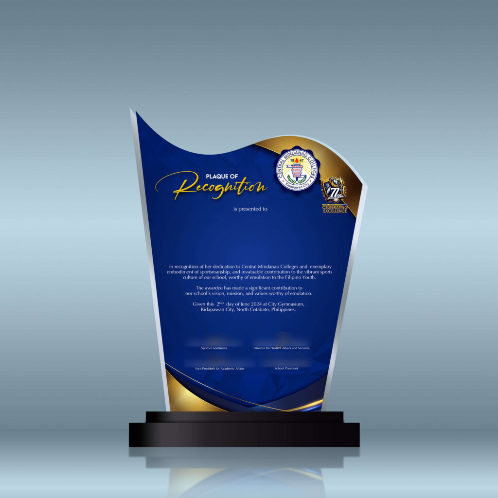 Central Mindanao College Commencement Blue Gold Plaque Design – Plaque ...