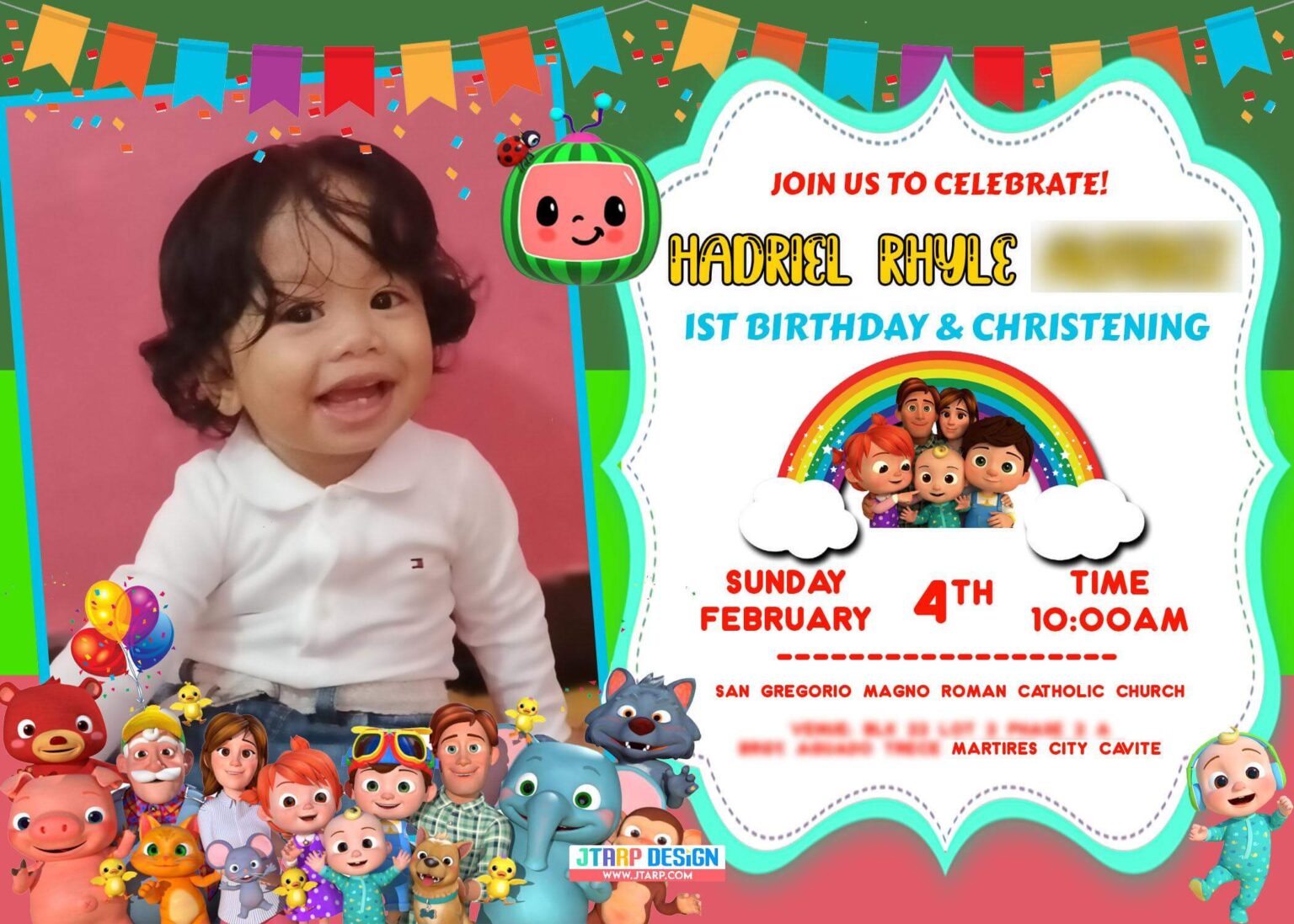 Hadriel Rhyle's Cocomelon 1st Birthday and Christening Tarpaulin and ...