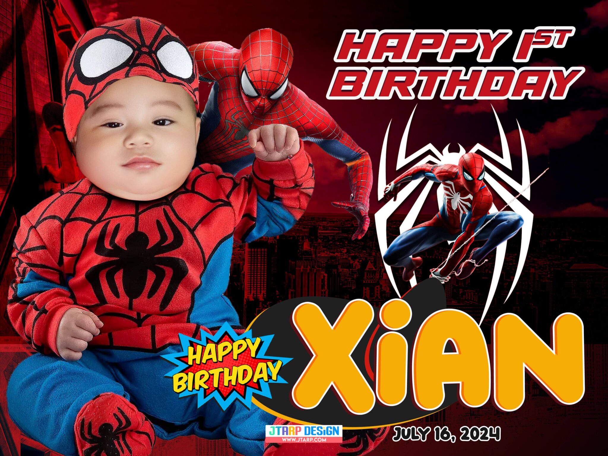3×4 Happy 1st Birthday Xian Spiderman Theme Tarpaulin Design